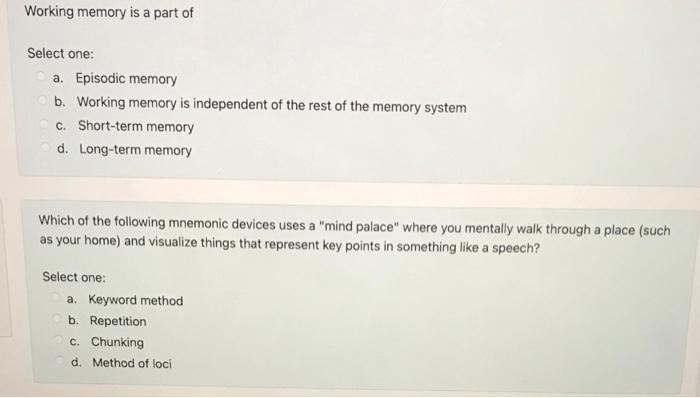 Solved Which of the following mnemonic devices involves | Chegg.com