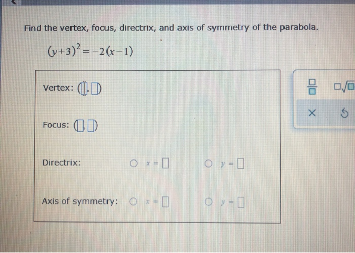 Solved Find the vertex, focus, directrix, and axis of | Chegg.com