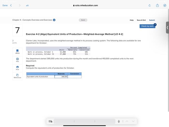Solved Exercise 4-2 (Algo) Equivalent Units of | Chegg.com
