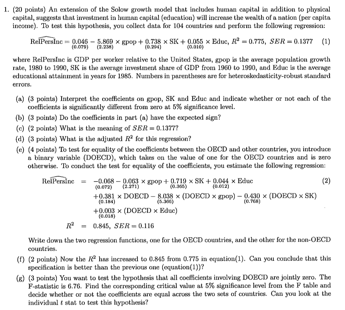 Solved (20 ﻿points) ﻿An extension of the Solow growth model | Chegg.com