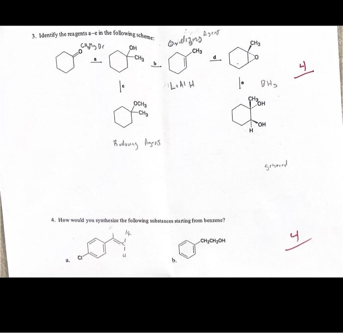 Solved 3. Identify the reagents a-e in the following scheme: | Chegg.com
