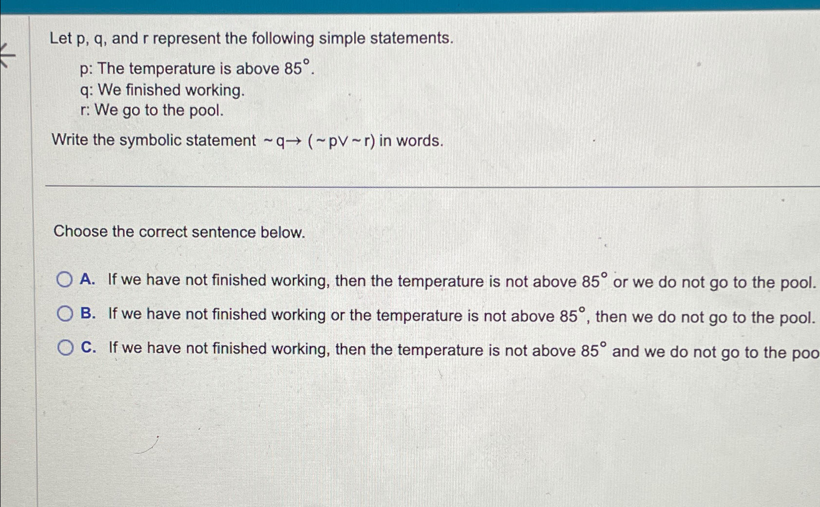 Solved Let p,q, ﻿and r ﻿represent the following simple | Chegg.com