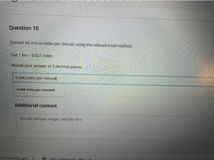 Solved Question 10 Convert 66 M s To Miles Per Minute Using Chegg