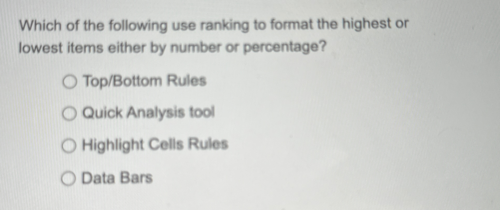 Solved Which of the following use ranking to format the | Chegg.com