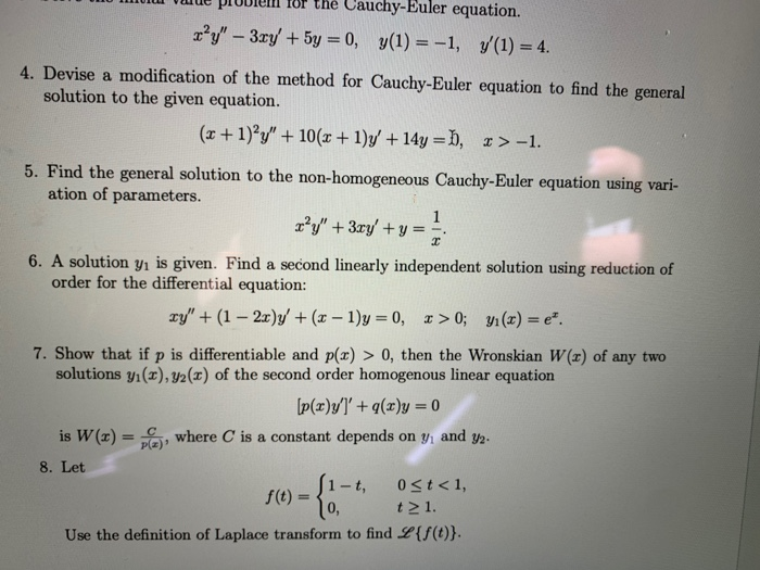Solved Jure for the Cauchy-Euler equation. xy" – 3ry' + 5y = | Chegg.com