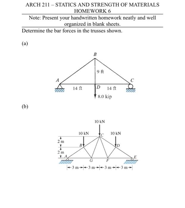 Solved ARCH 211 - STATICS AND STRENGTH OF MATERIALS HOMEWORK | Chegg.com
