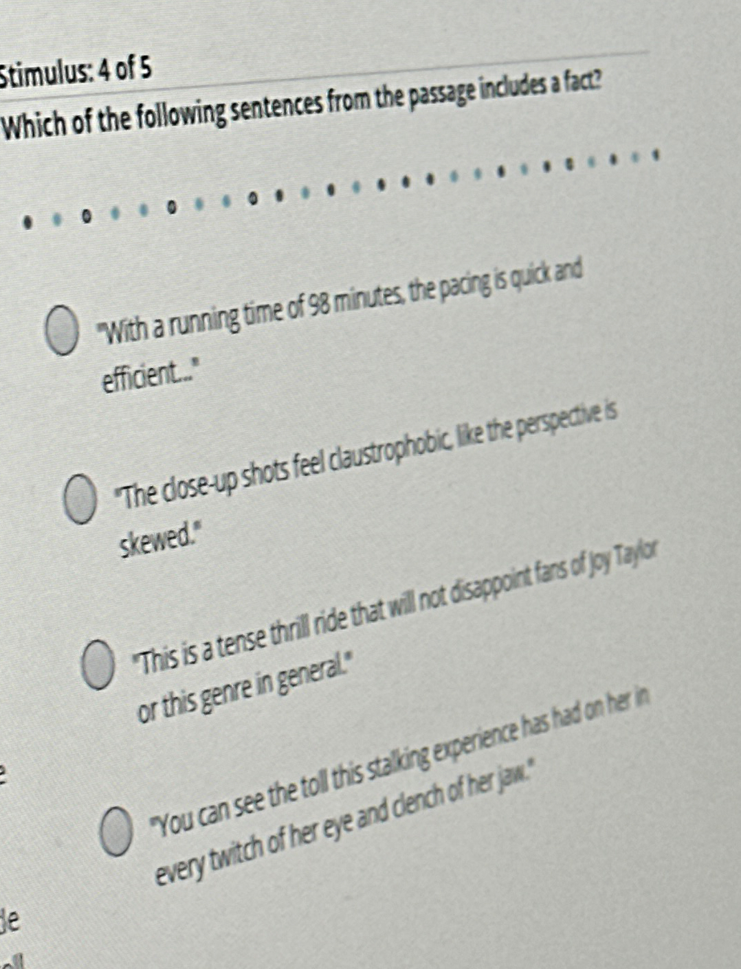 Solved Stimulus: 4 ﻿of 5Which of the following sentences | Chegg.com
