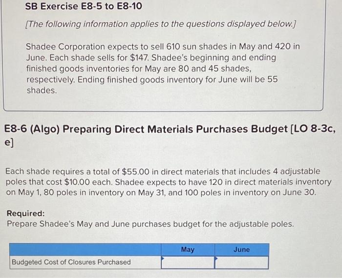 Solved SB Exercise E8-5 to E8-10 [The following information | Chegg.com