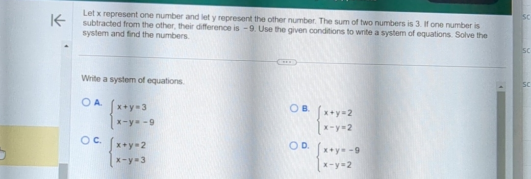 Solved Let x represent one number and let y represent the | Chegg.com