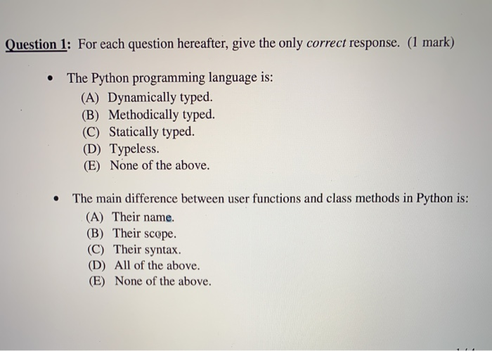 Solved Question 1: For each question hereafter, give the | Chegg.com