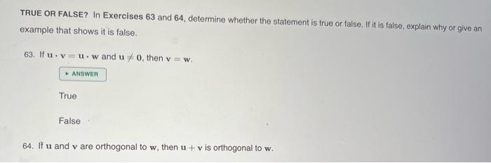 Solved TRUE OR FALSE? In Exercises 63 and 64, determine | Chegg.com