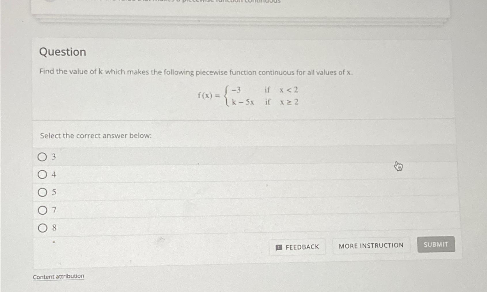Solved QuestionFind the value of k ﻿which makes the | Chegg.com