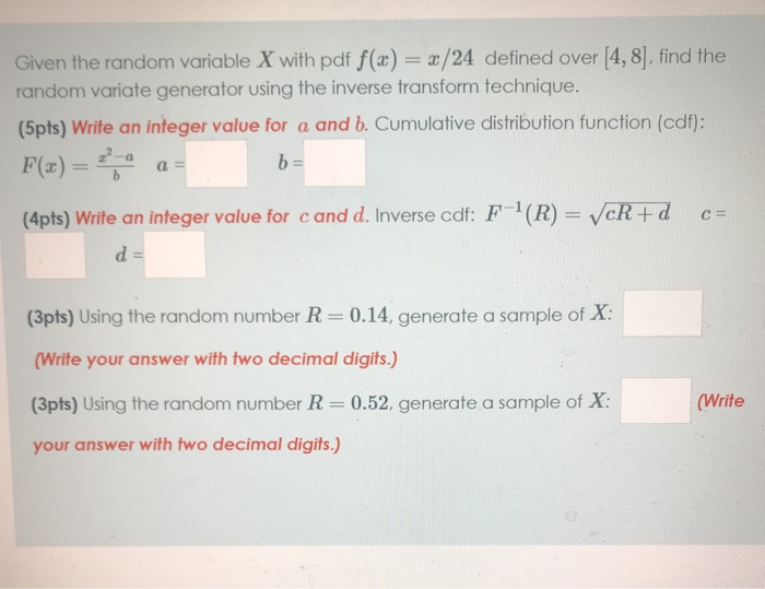 Solved Given the random variable X with pdf f(x) = x/24 | Chegg.com