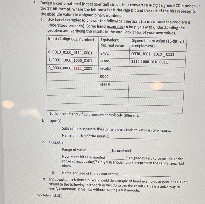 1. Design a combinational (not sequential) circult | Chegg.com