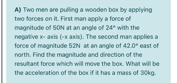 Solved A) Two men are pulling a wooden box by applying two | Chegg.com