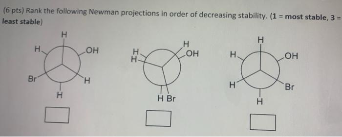 Solved (6 pts) Rank the following Newman projections in | Chegg.com