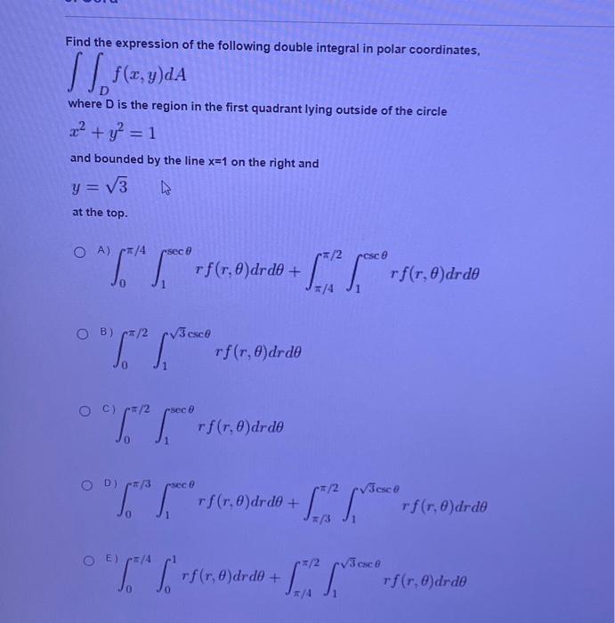 Solved Find the expression of the following double integral | Chegg.com