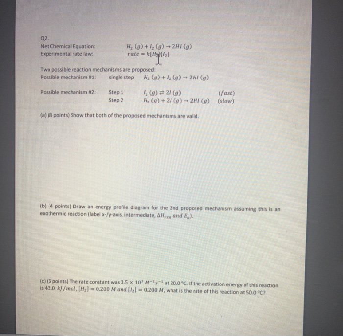 Solved Q2. Net Chemical Equation: Experimental rate law: H, | Chegg.com