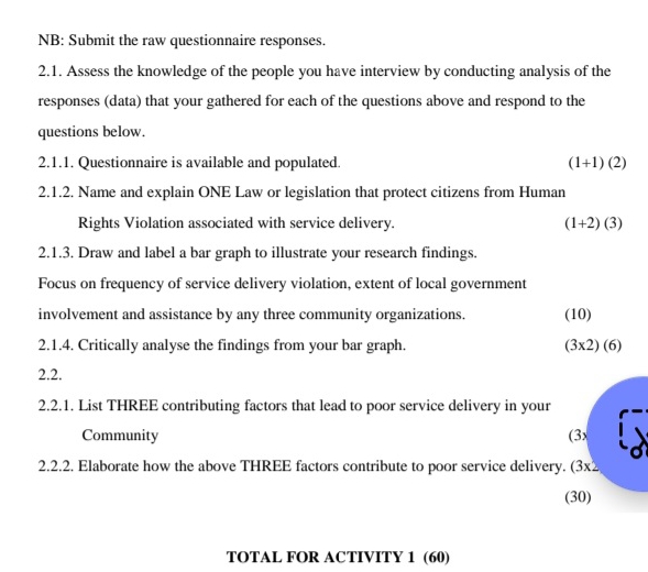 QUESTION 2DATA CAPTURING: POOR SERVICE DELIVERY AND | Chegg.com