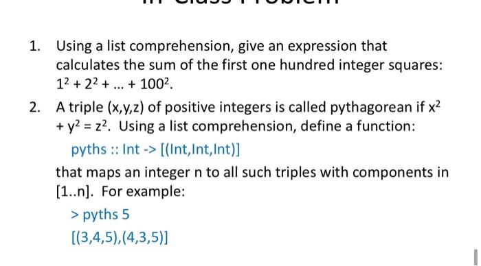 1. Using a list comprehension, give an expression | Chegg.com