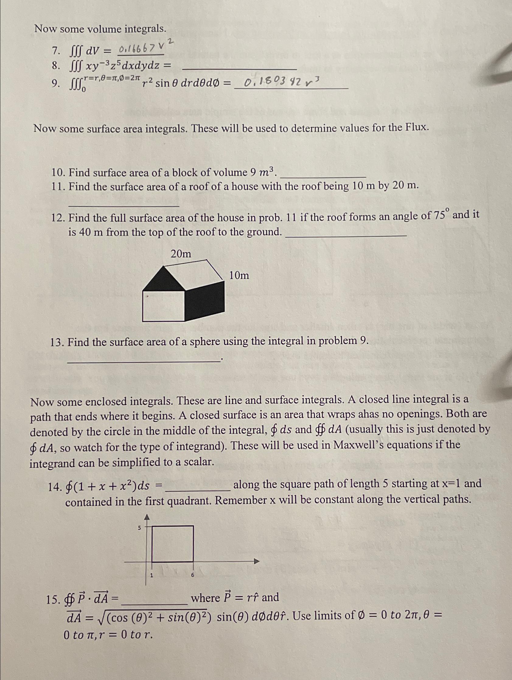 Solved Now some volume integrals.\\n7. | Chegg.com