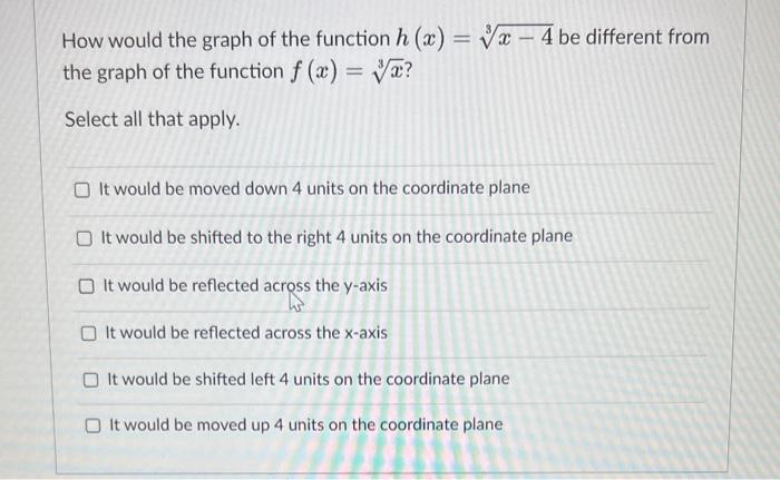 Solved How would the graph of the function h(x)=3x−4 be | Chegg.com
