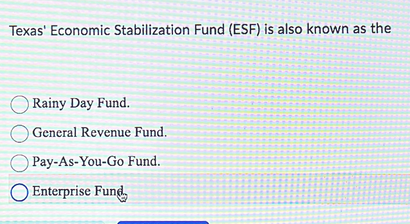 Solved Texas' Economic Stabilization Fund (ESF) ﻿is also | Chegg.com