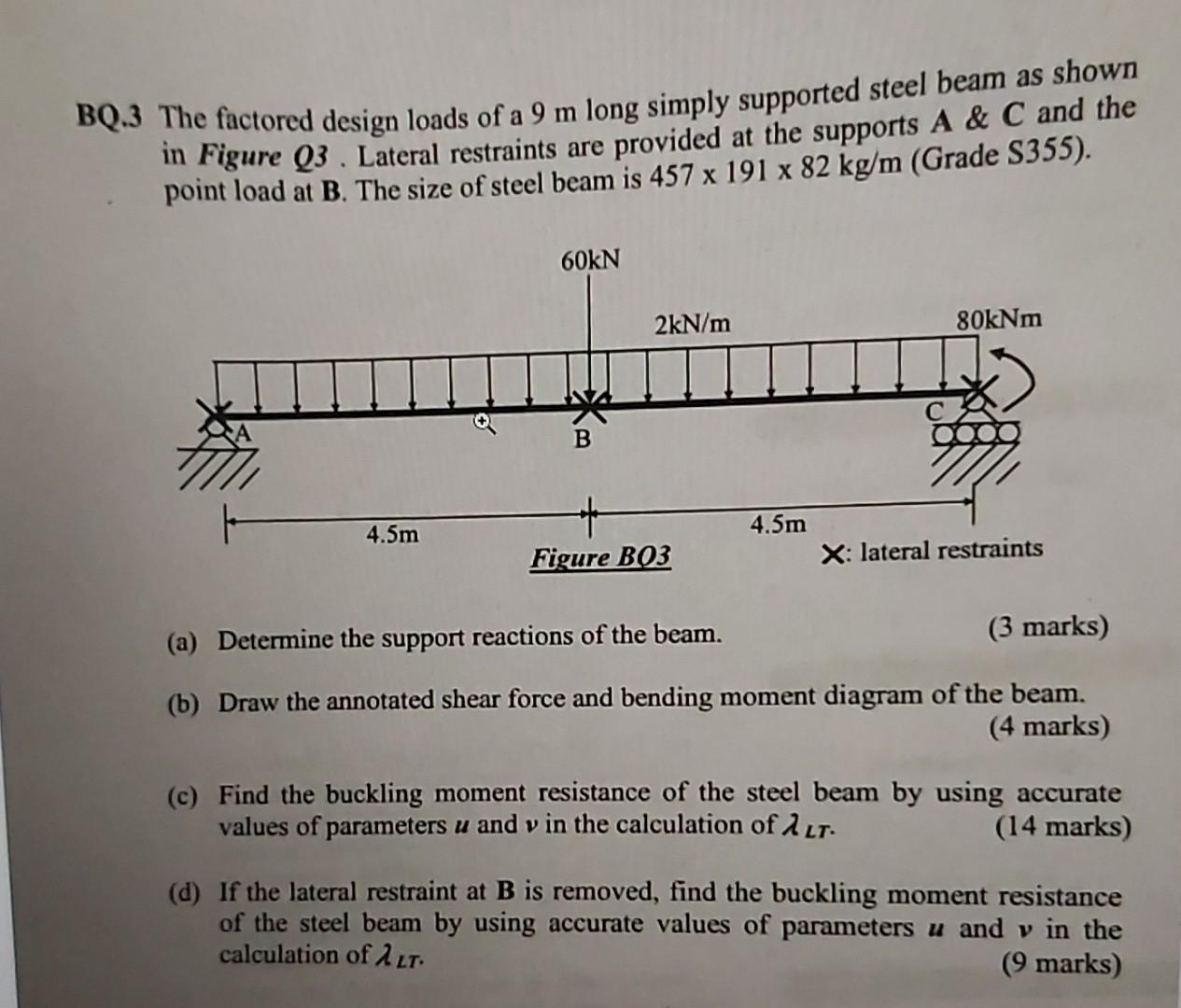 Solved BQJ The factored design loads of a 9 m long simply | Chegg.com