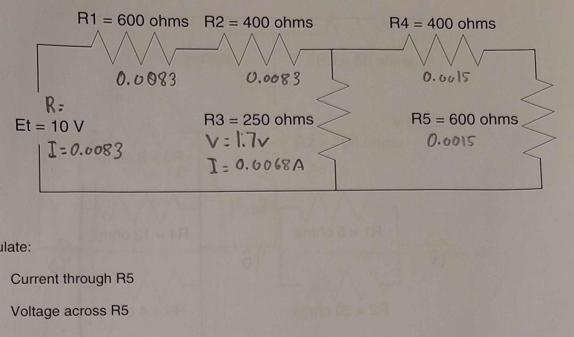 Solved Current through R5 Voltage across R5 | Chegg.com