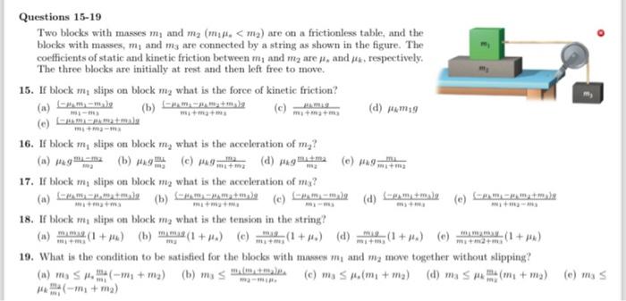 Solved Questions 15-19 Two blocks with masses m1 and m2(m1μs | Chegg.com
