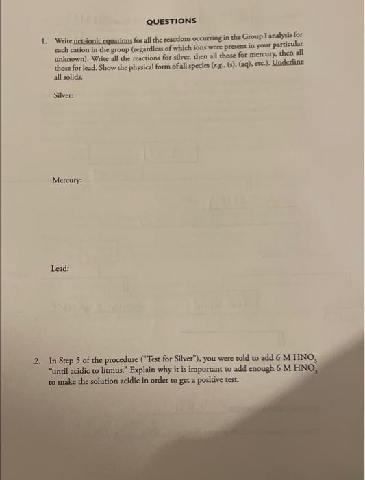 Solved 1. Write net-ionic equations for all the reactions | Chegg.com