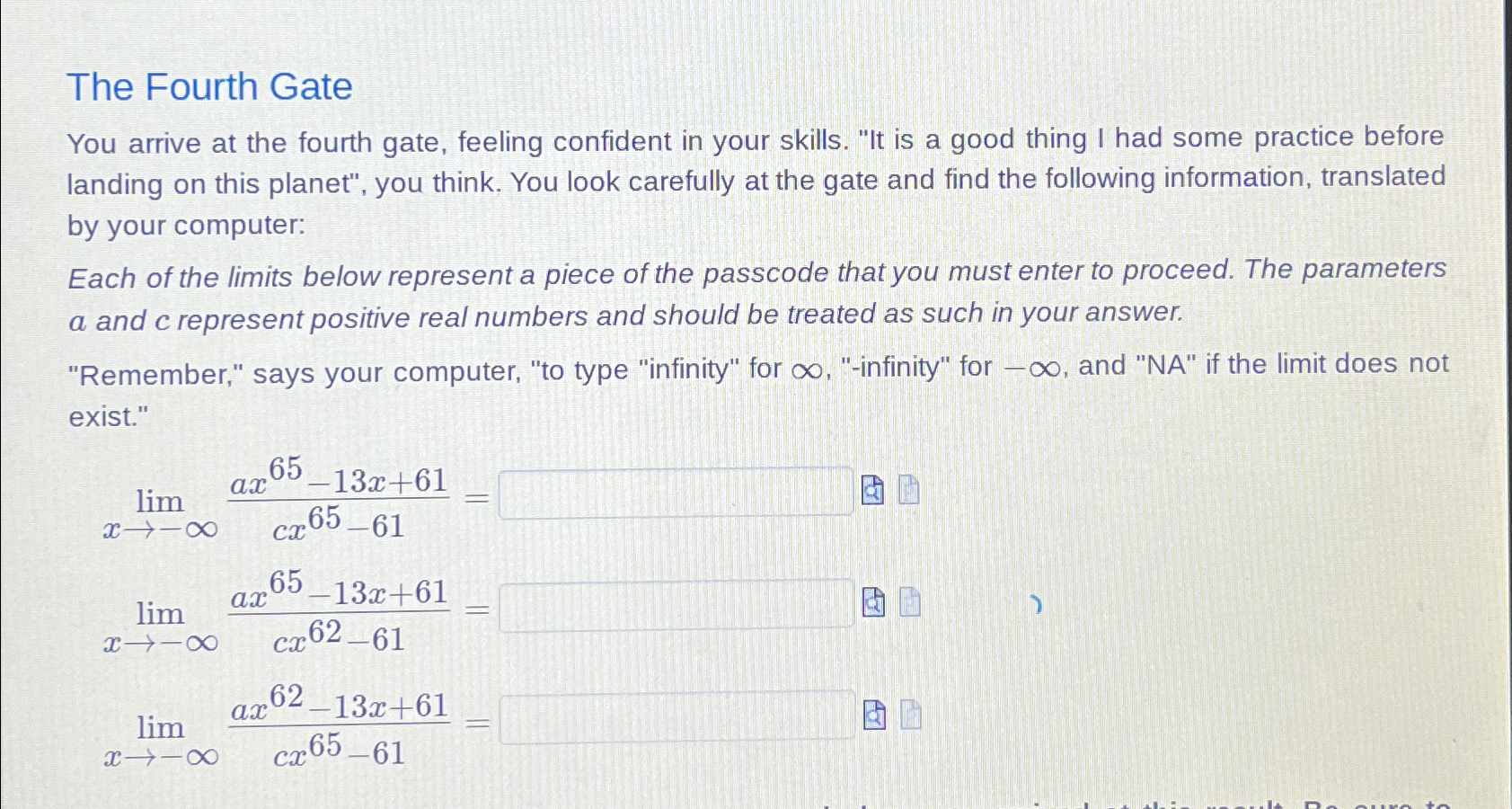 Solved The Fourth GateYou arrive at the fourth gate, feeling | Chegg.com