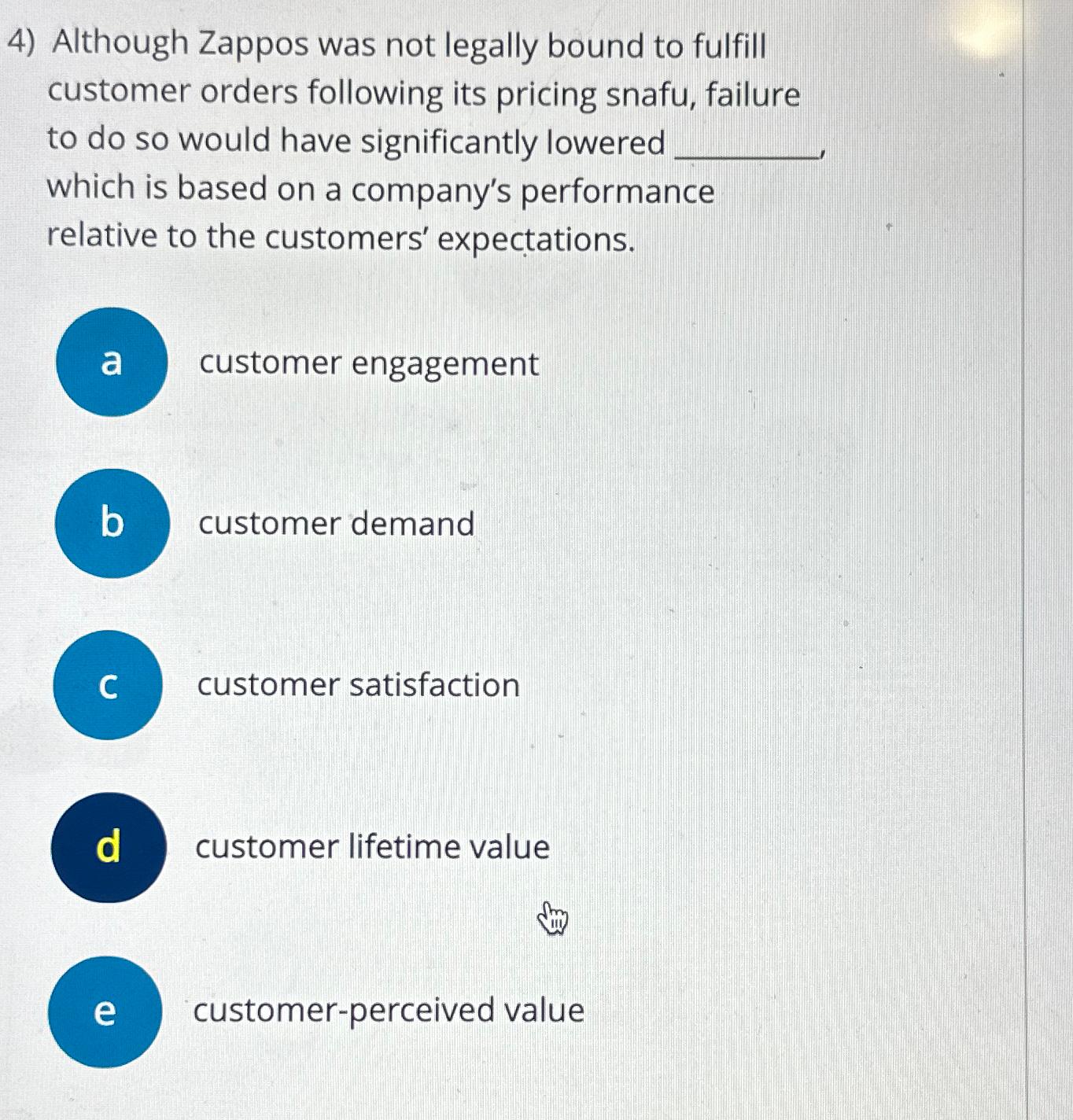 Solved Although Zappos was not legally bound to fulfill | Chegg.com