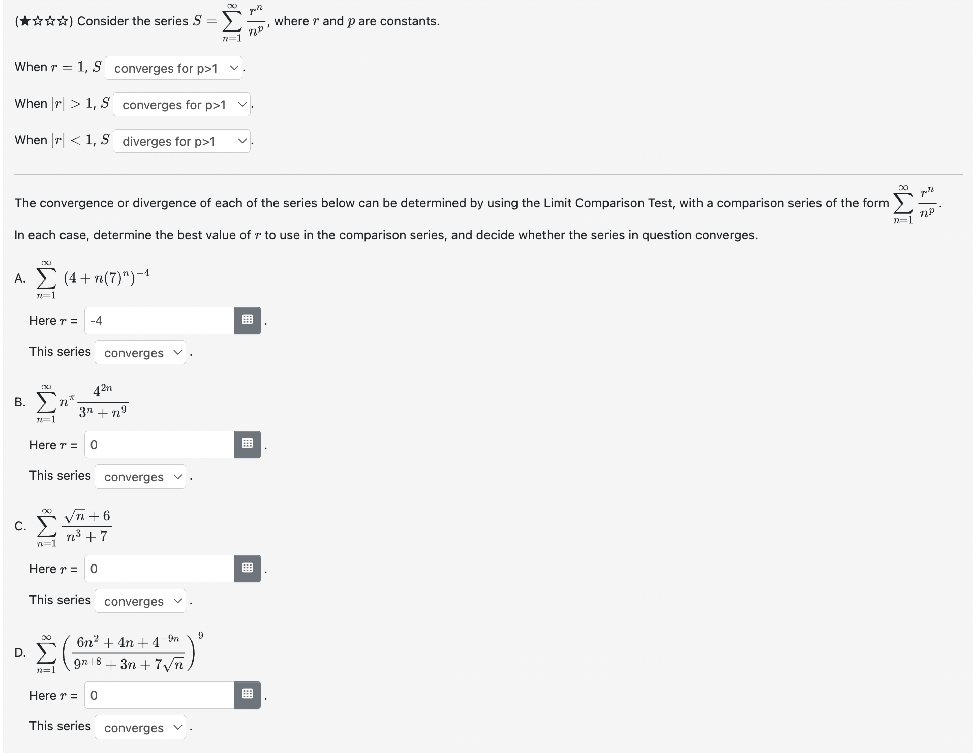↶ℏϖ ﻿Consider the series S=∑n=1∞rnnp, ﻿where r | Chegg.com