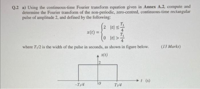 Solved Q.2 a) Using the continuous-time Fourier transform | Chegg.com
