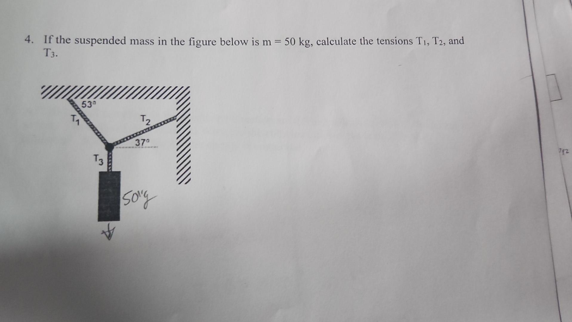 Solved 4. If the suspended mass in the figure below is m=50 | Chegg.com