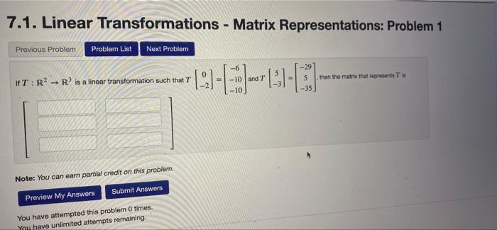 Solved 7.1. Linear Transformations - Matrix Representations: | Chegg.com