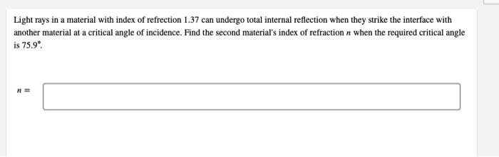 Solved Light rays in a material with index of refrection | Chegg.com