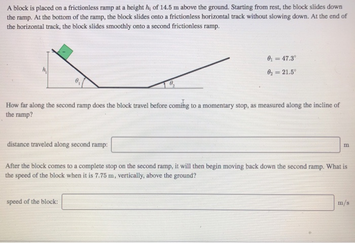 Solved A block is placed on a frictionless ramp at a height | Chegg.com