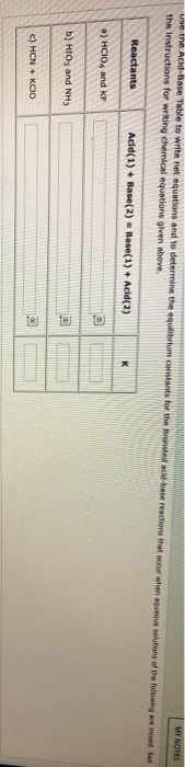 Solved use the Acid-Base Table to write net equations and to | Chegg.com