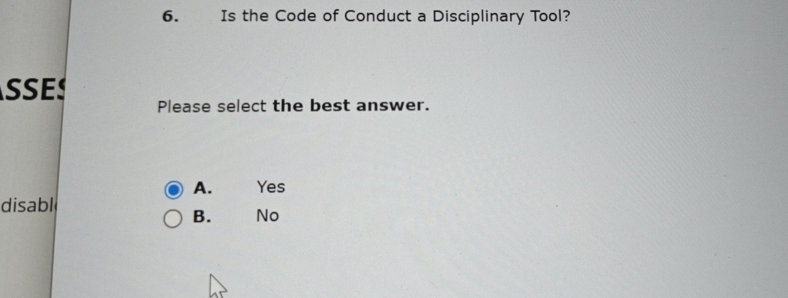 Solved Is the Code of Conduct a Disciplinary Tool?SSESPlease | Chegg.com