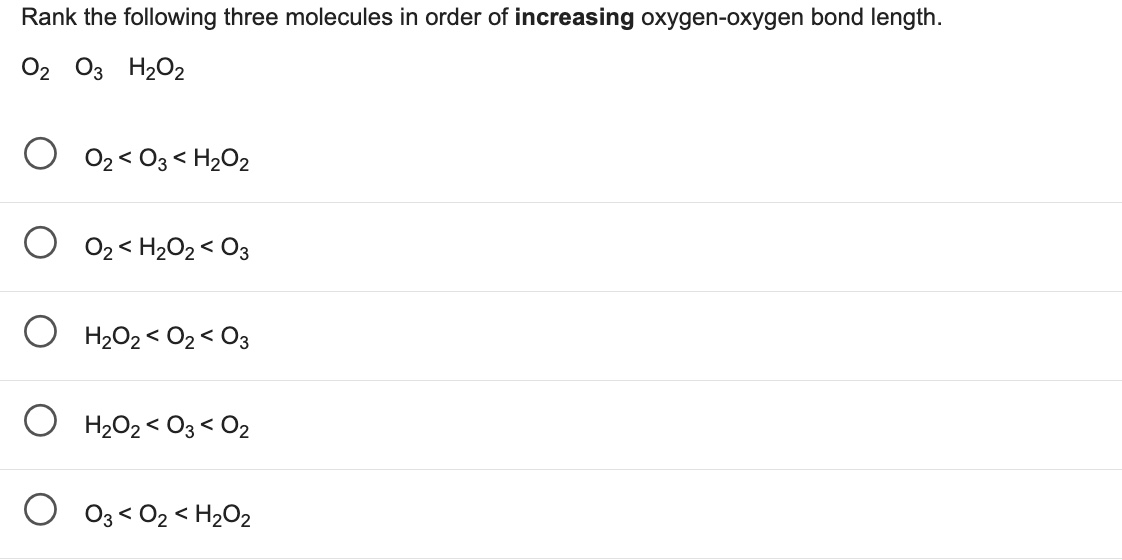 Solved Rank the following three molecules in ﻿order of | Chegg.com