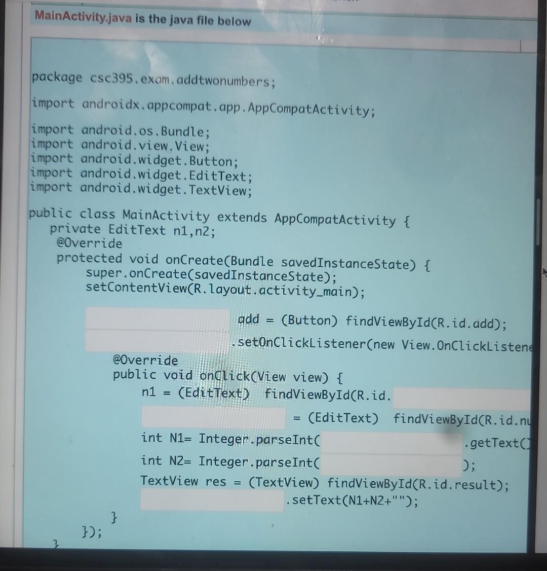 Solved package csc395. exam. addtwonumbers; import androidx. | Chegg.com