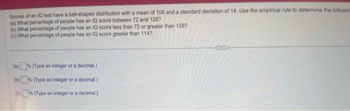 Solved Scores of an 10 test have a bell-shaped distribution | Chegg.com