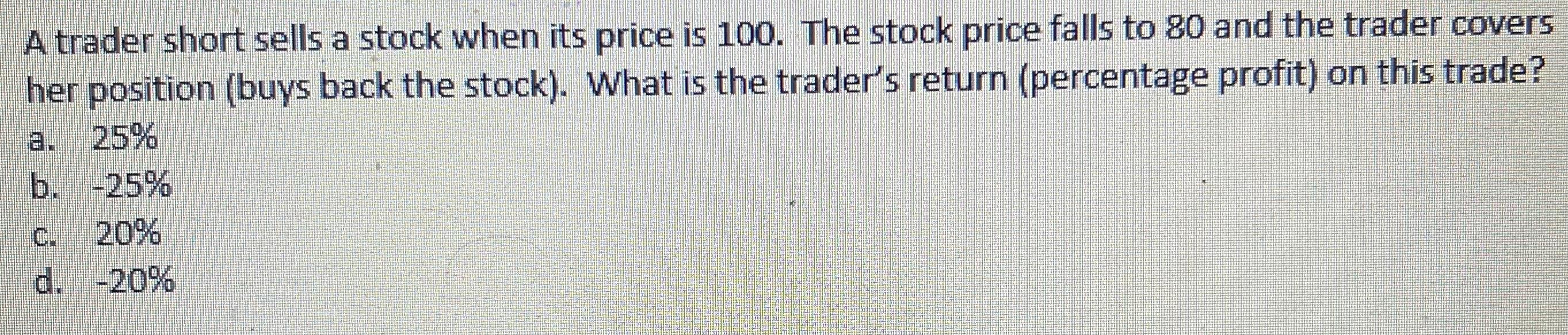 Solved A trader short sells a stock when its price is 100 . | Chegg.com