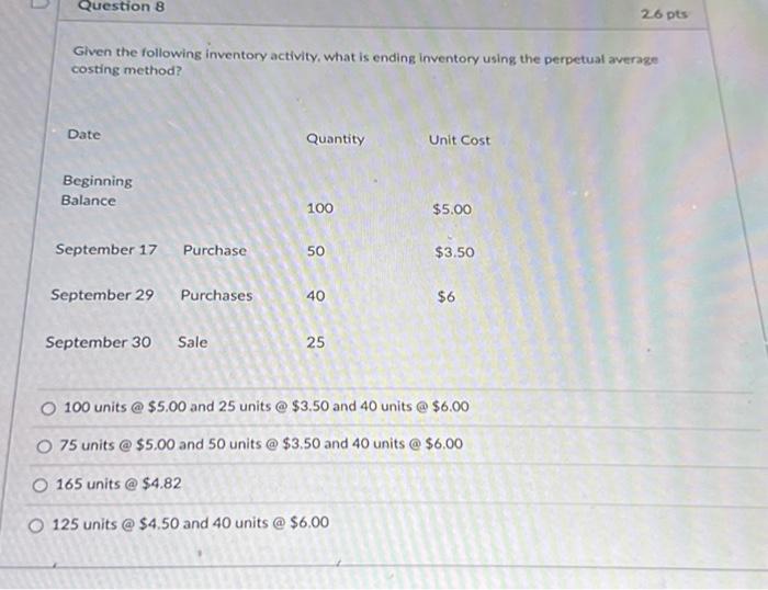 Solved Given the following inventory activity, what is | Chegg.com