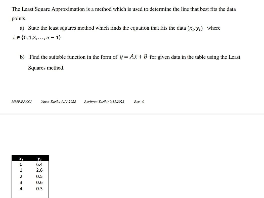 Solved The Least Square Approximation is a method which is | Chegg.com