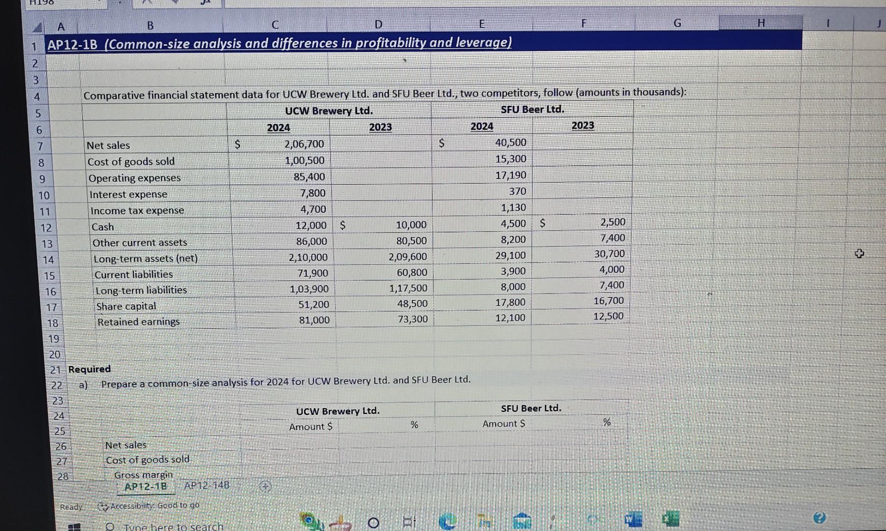 Solved Required a) Prepare a common-size analysis for 2024 | Chegg.com