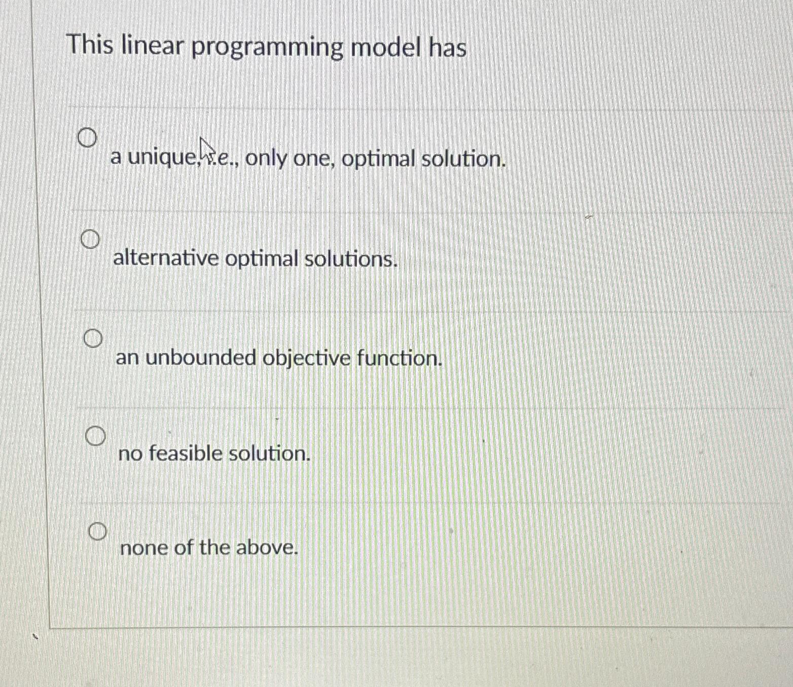 Solved This linear programming model hasa unique, enly one, | Chegg.com