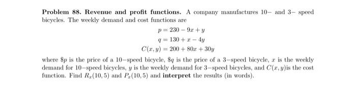 Solved Problem 88 Revenue And Profit Functions A Company 